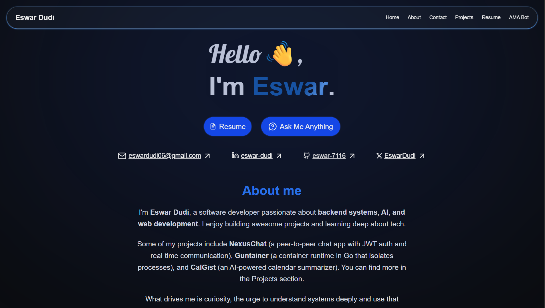 Eswar Dudi | Developer Portfolio